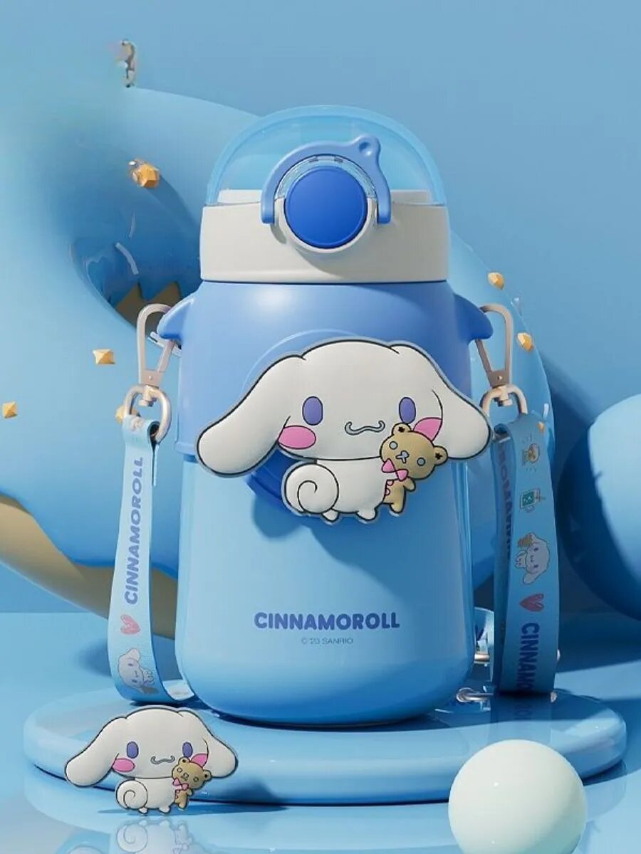 Бутылка для воды с Синнаморолл, 570 мл, детская термос - кружка, голубой, Vivacat Kids Сinnamoroll (bottle_pompompurin)