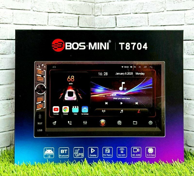 Автомагнитола BOS-Mini 8704, Android 12, 7", с охлаждением, голосовым управлением, 4 ядра