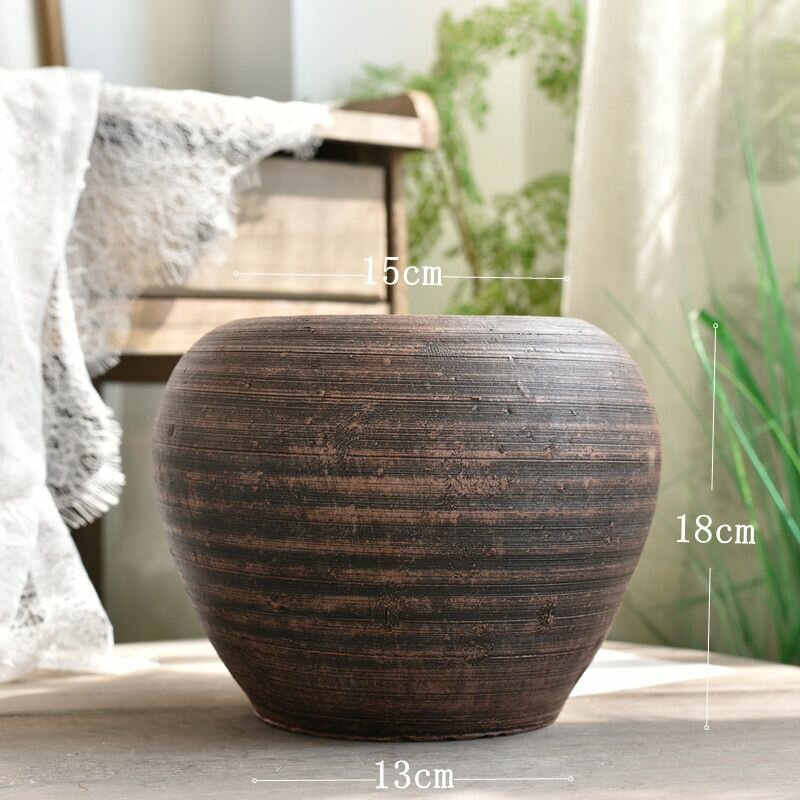 Китайская ретро-керамическая ваза из грубой керамики, ваза с сухоцветами, глиняный кувшин из глиняной посуды