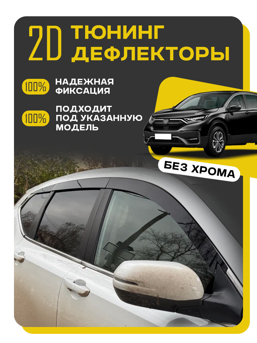 Плоские тюнинг дефлекторы для Honda CR-V 5 поколение (2016-н. в) 2d дефлекторы / Ветровики на Хонда СРВ 5 поколение. Комплект 6 шт.