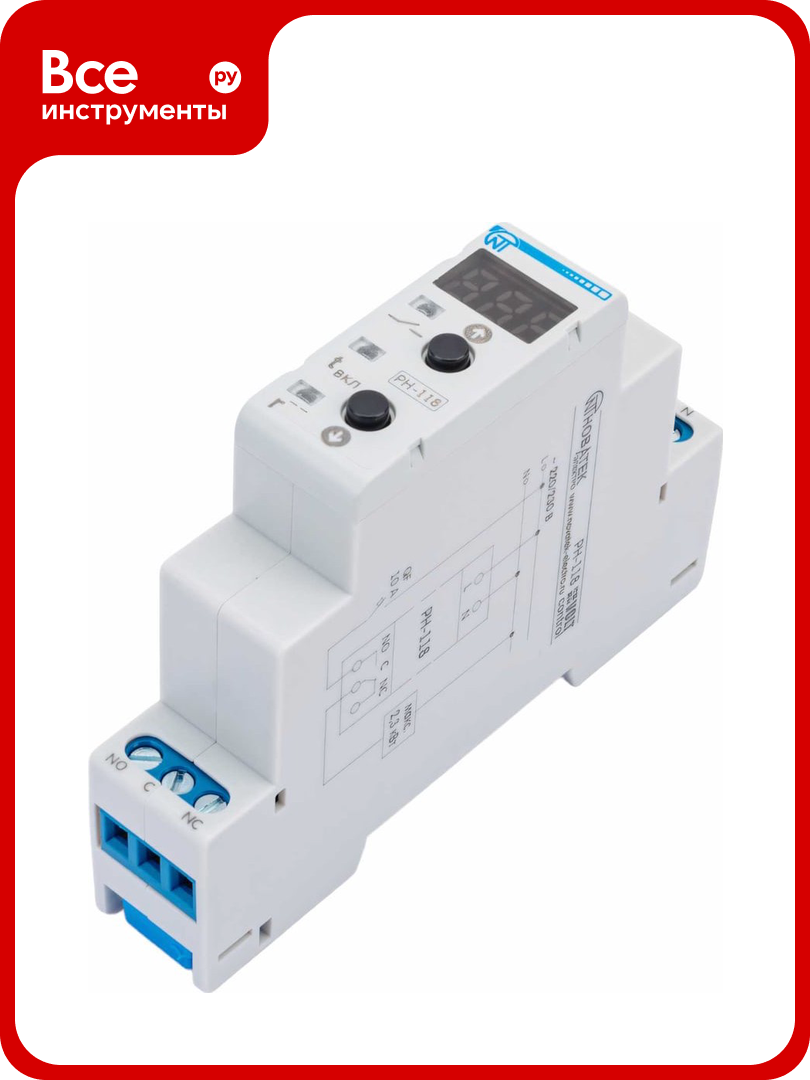 Реле напряжения Новатек-Электро РН-118, для отключения 1-фазной нагрузки мощностью до 3