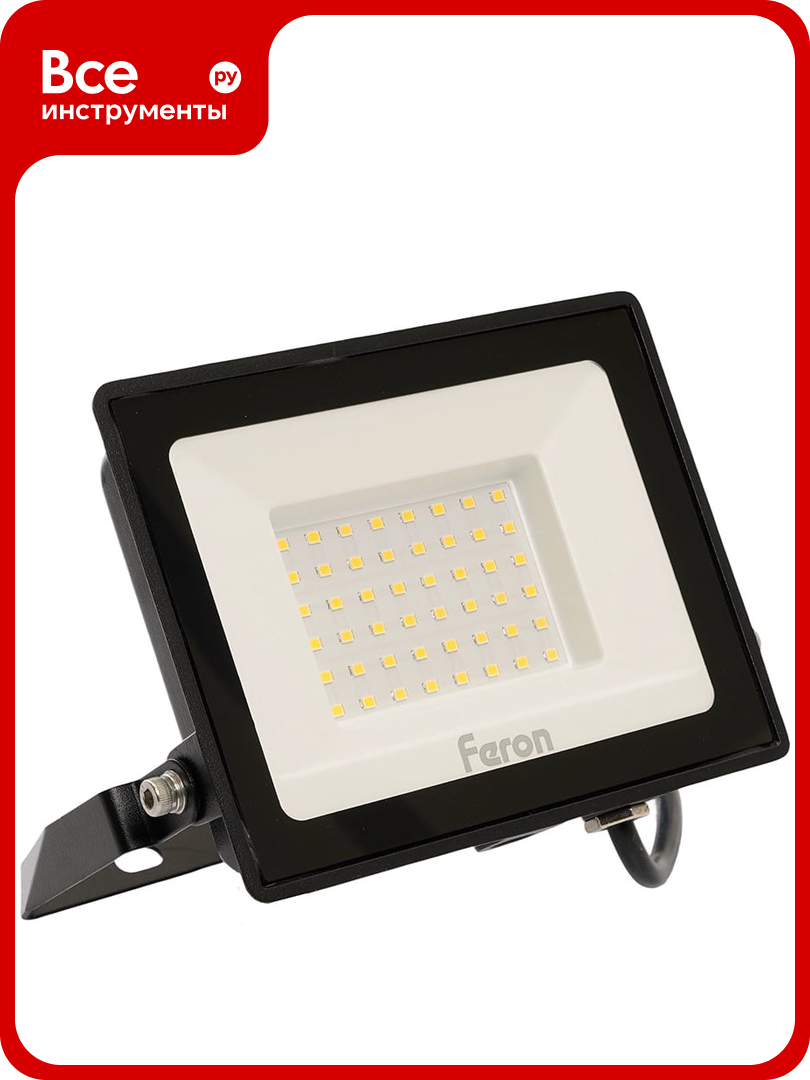 Светодиодный прожектор 2835 SMD 50W 6400K IP65 AC220V/50Hz, черный Feron LL-921 32102, для уличного использования