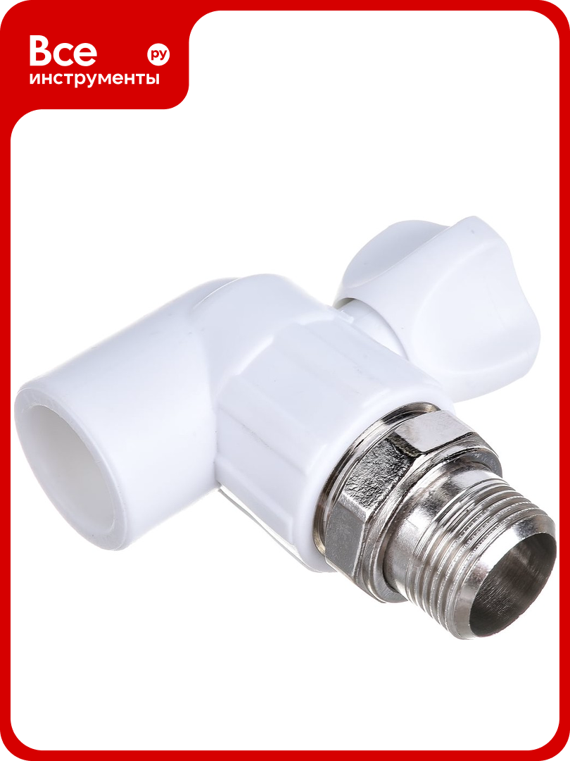 Шаровой кран Политэк для радиатора угловой ПП 25х3/4, арматура из полипропилена, соединение под приварку, водные системы