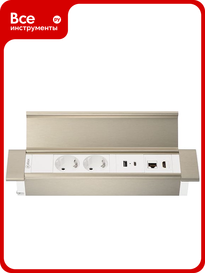 Блок розеток Mebax 41P 2 секции Серебро+Белый USB + type C + RJ45 + HDMI, алюминиевый корпус с шторками и индикатором