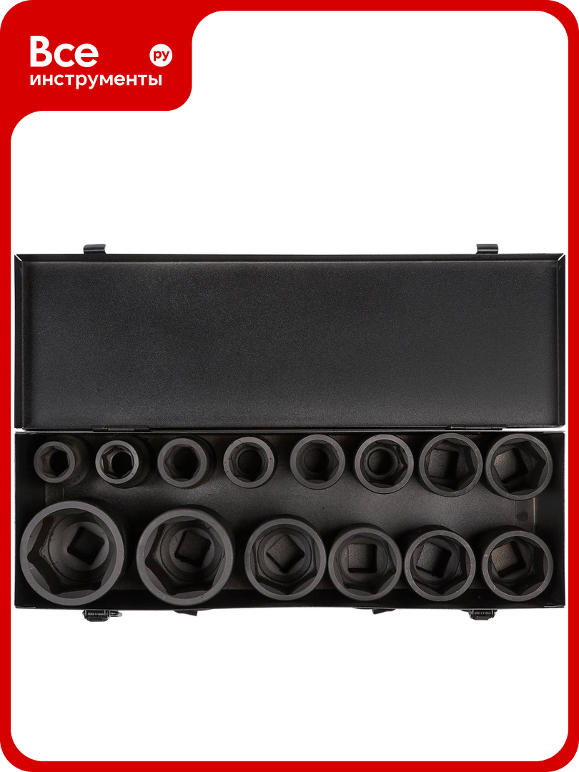Набор головок ударных 14 шт, 17-50 мм, 56 мм, 3/4", металлический кейс, работы с пневматическим