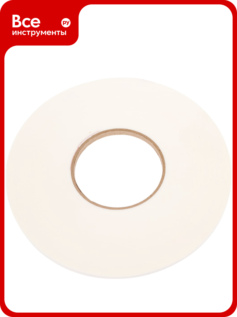 Двусторонняя клейкая лента на вспененной основе биком белая, 6 мм х 25 м, толщина 1 мм 345742