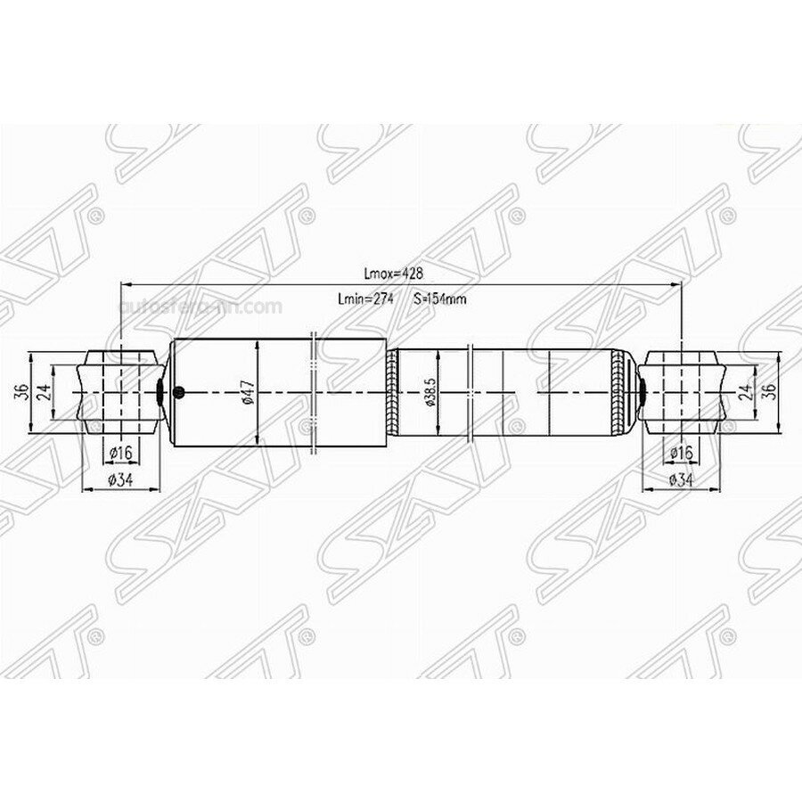 SAT ST9516306660 Амортизатор Isuzu ELF NPR\NQR 12- / Toyota Dyna 99- (Сзади/ Справа=Слева)
