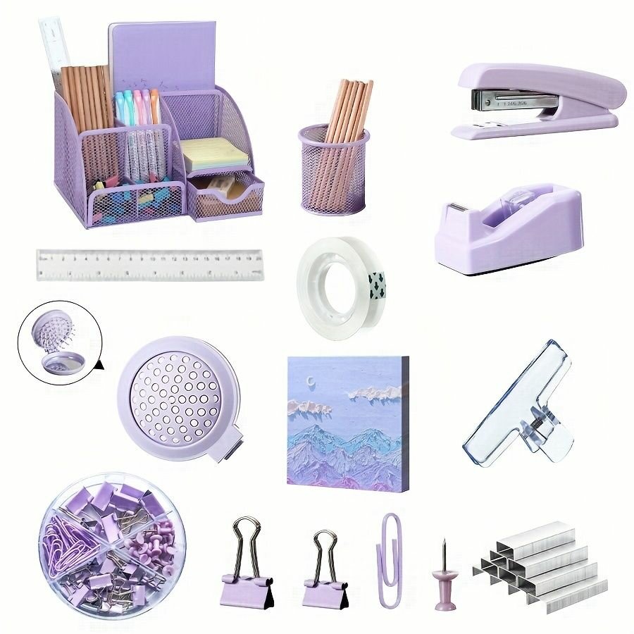 Набор железных металлических настольных принадлежностей 11 в 1, металлический держатель для ручек, степлер, резак для ленты, круглая зеркальная расческа, записная книжка