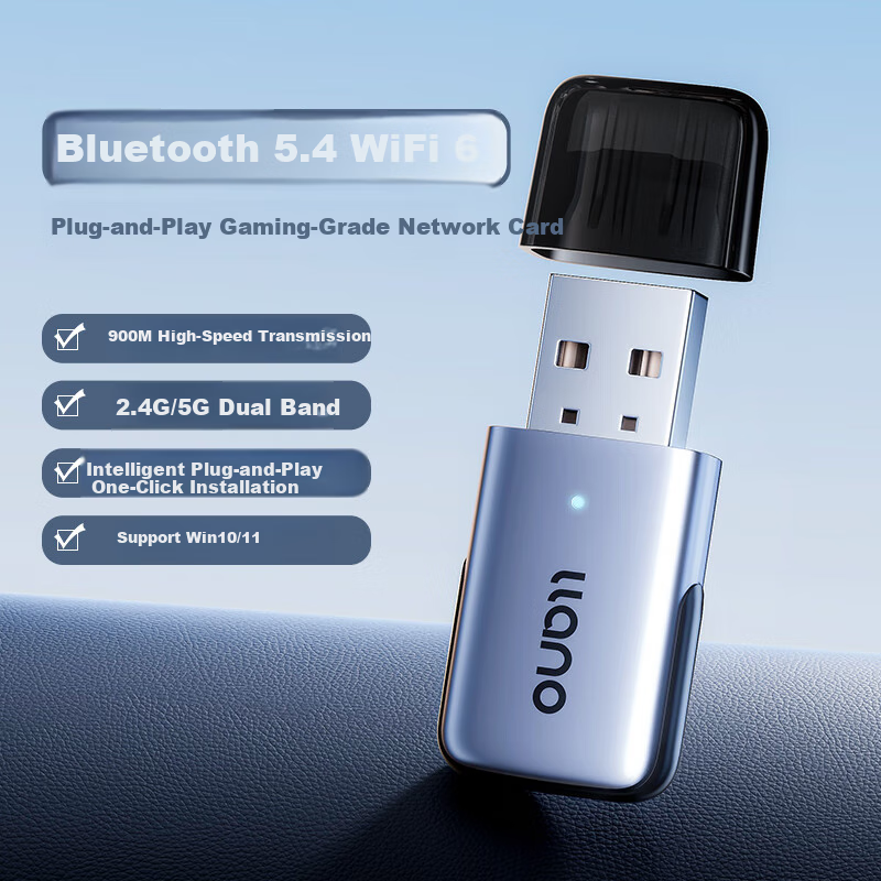 Llano WIFI6 Plug-and-Play USB Wireless Network Card Bluetooth 5.4 Adapter Dual Band 5G for Desktop Computer Laptop WiFi Receiver Transmitter Win10/11