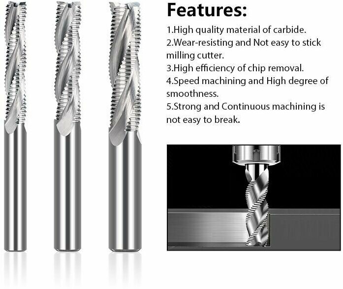 Фреза спиральная трехзаходная со стружколомом для алюминия 6х6х25х60 мм для станка ЧПУ по дереву