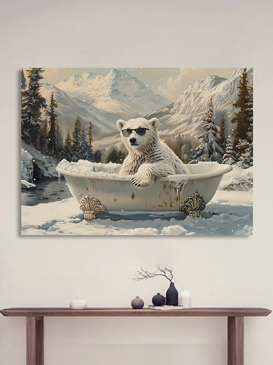 Картина на стену - "Животные, Белый медведь в ванне" , 50х70 см.