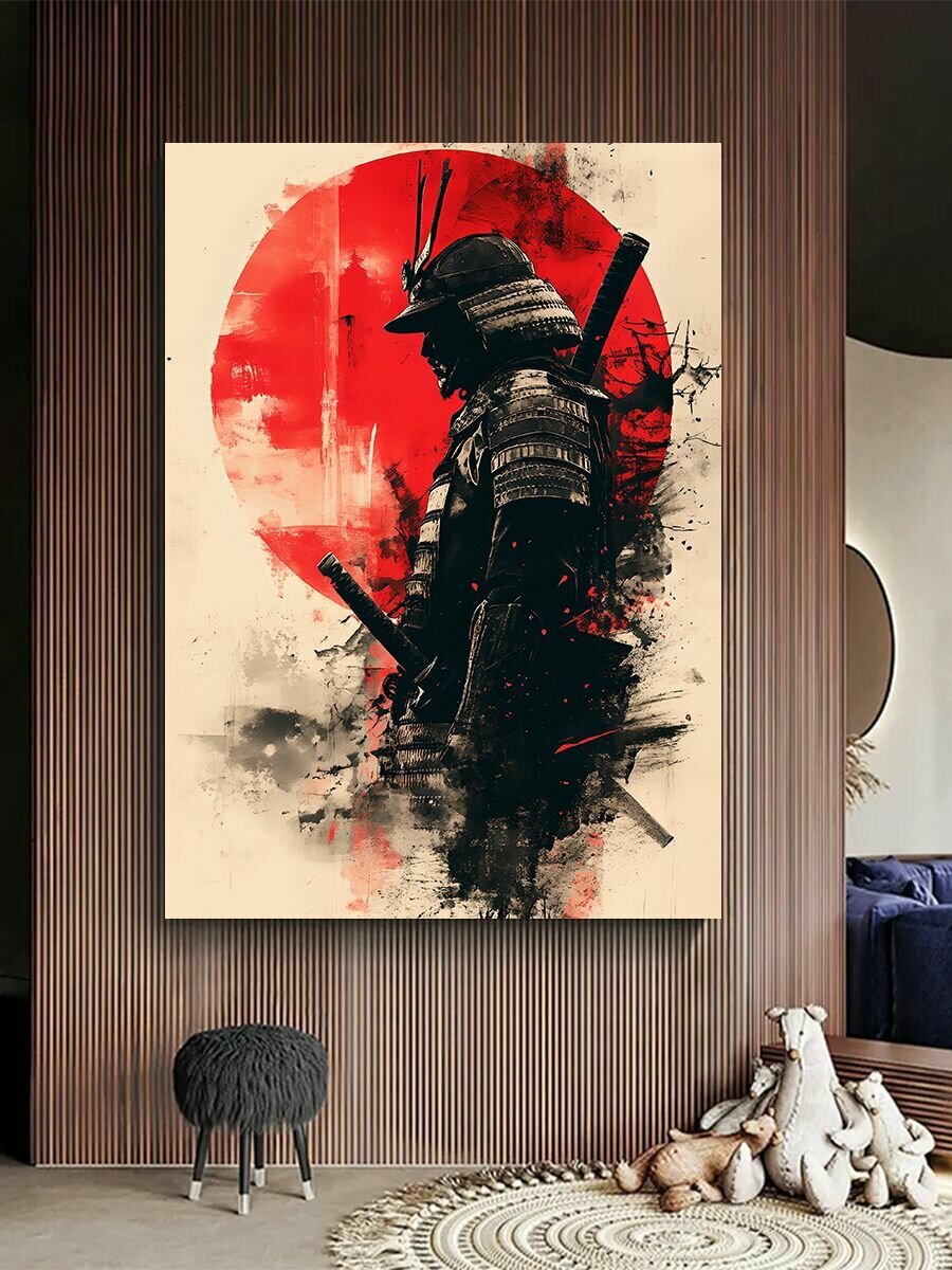 Картина на стену для интерьера - "Восходящее солнце / Япония / Самурай" , 20х30 см.
