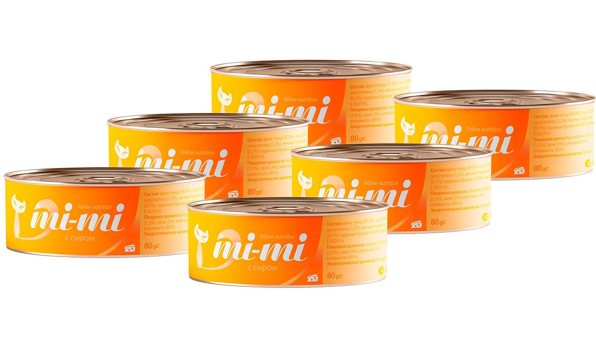 Влажный корм MI-MI для кошек с сыром в желе банка, 80 гр х 6 шт