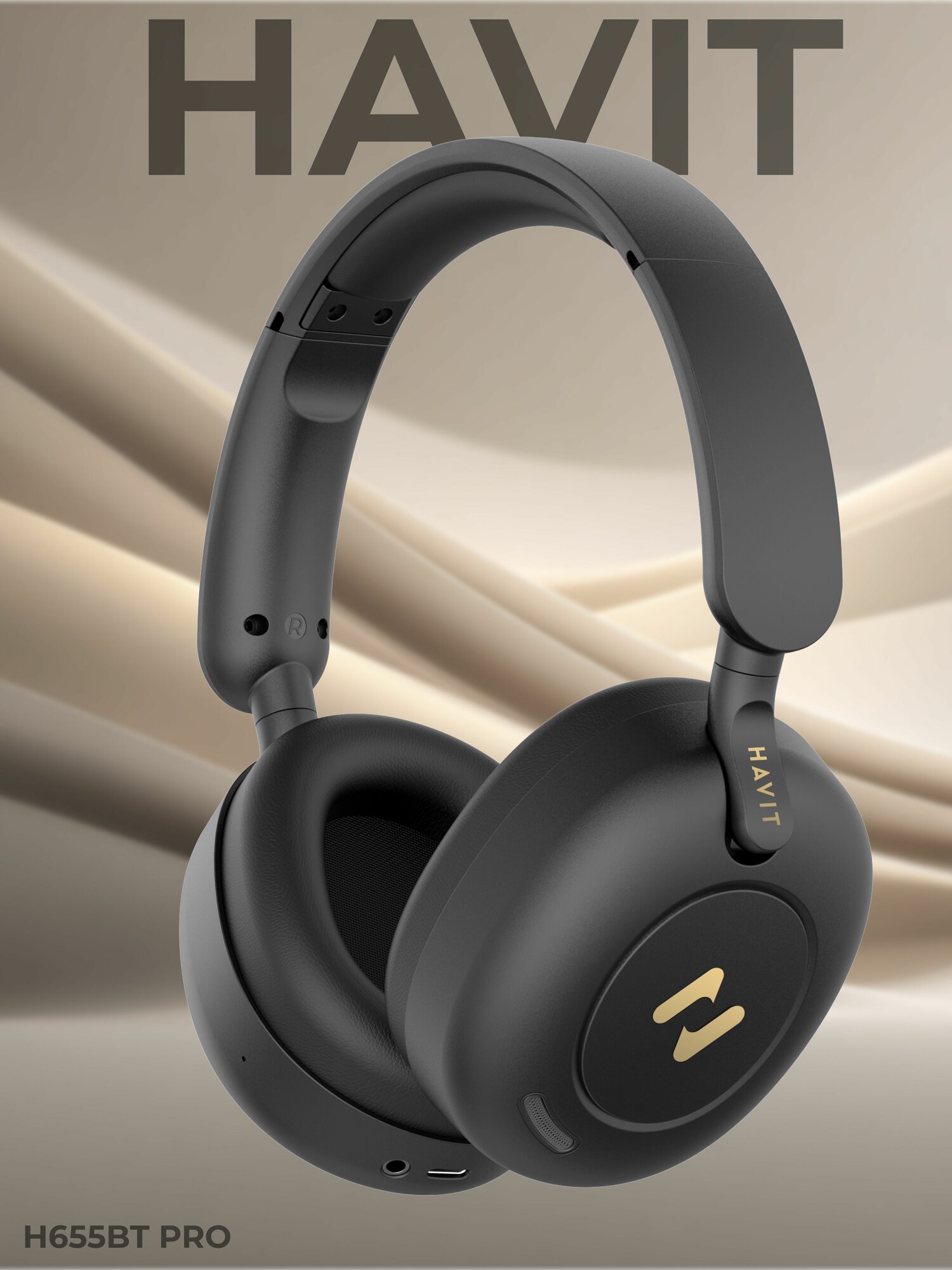 Наушники Havit H655BT PRO, шумоподавление, гибридные, складные, чёрные