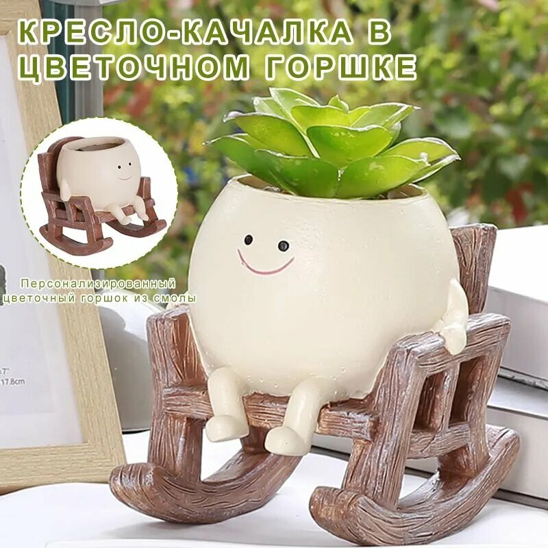 Маленькое кресло-качалка с суккулентными растениями для офиса и кабинета
