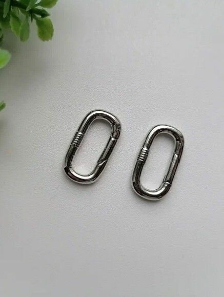 Карабин для бижутерии толстый прямоугольный 2 шт. Латунь, родий. Фурнитура для бижутерии Корея