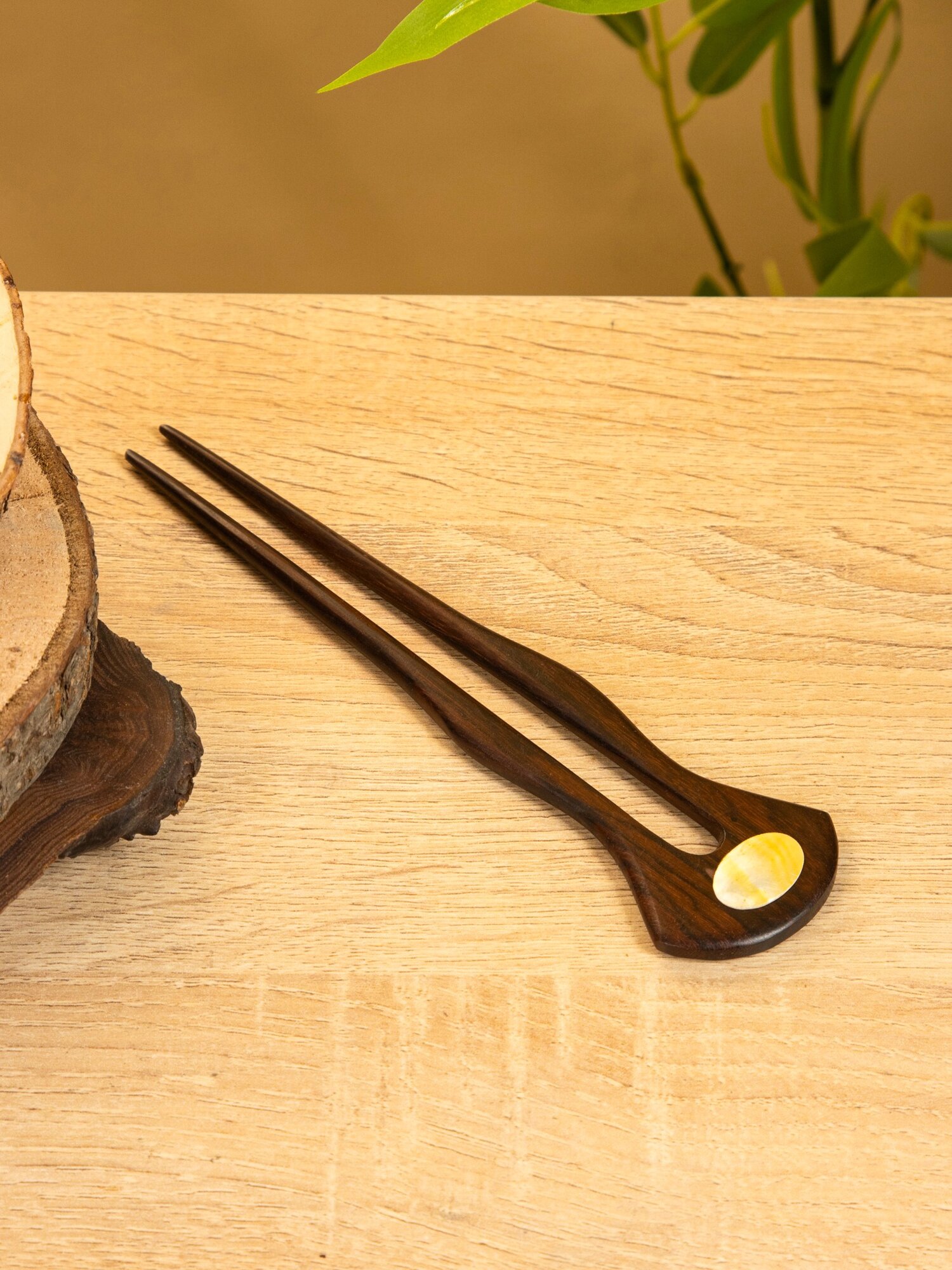 Шпилька для волос, 17×4 см, дерево Соно, ракушка, тёмно-коричневая