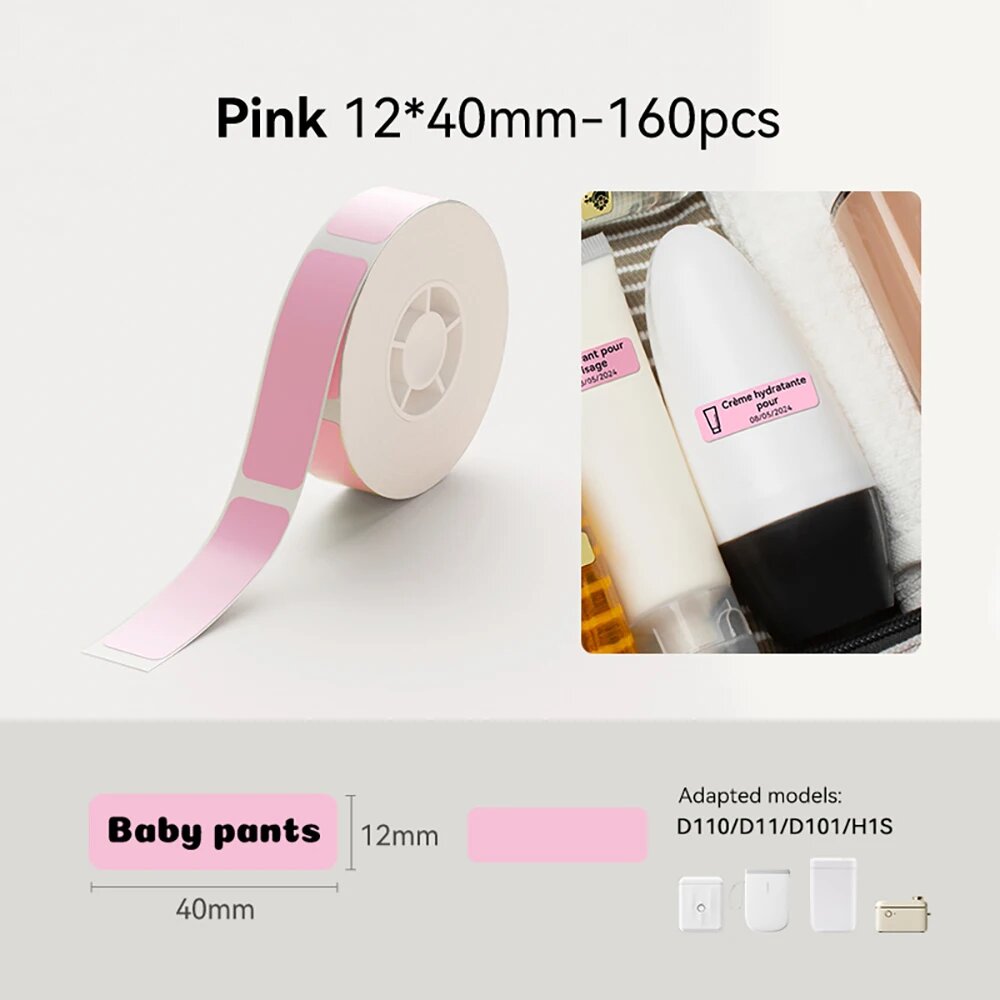 Niimbot D110/D11/H1S мини-термопринтер этикеток портативный прибор для изготовления бумаги беспроводная машина для изготовления наклеек бесчернильная этикетировочная машина для офиса и дома, 1Roll Pink 12x40mm