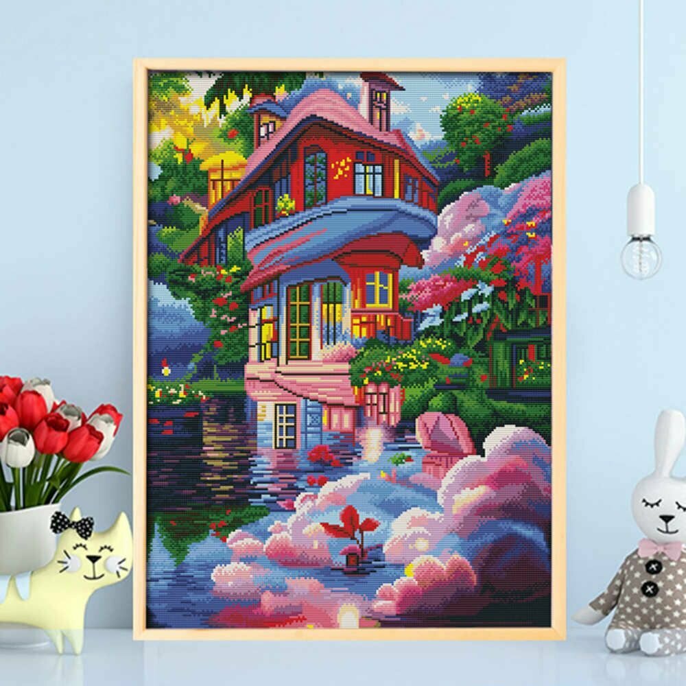 Набор для вышивания крестом, вышивка крестиком Дом розовой мечты, 11CT 53x70cm, полная зашивка, LYTOOMOY (без подрамника, без рамки)