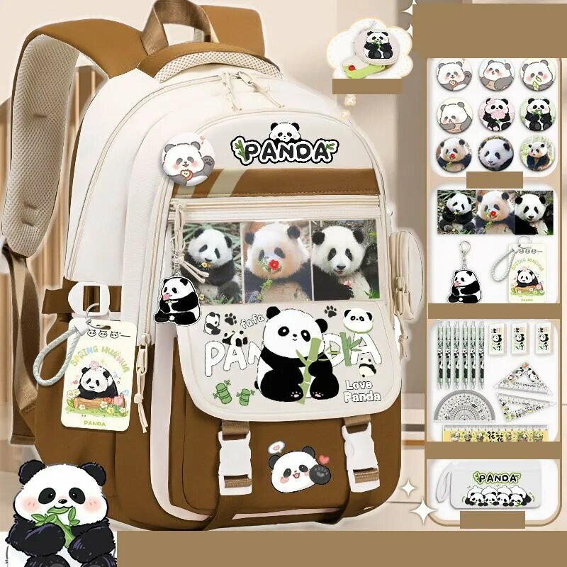 Детский студенческий рюкзак с изображением гигантской панды большой вместимости/защита позвоночника/полный учебный набор