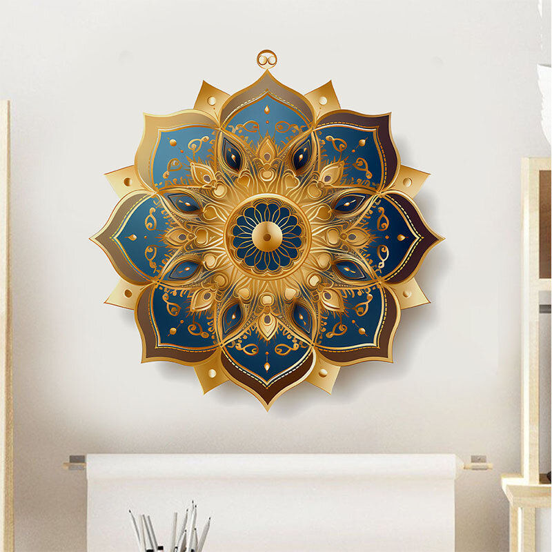 Наклейки на стену с рисунком мандалы, золотисто-синие самоклеящиеся обои, декоративные наклейки на стену в стиле мандалы, съемные наклейки из ПВХ для домашнего декора для спальни, гостиной, кабинета, зала для йоги, фоновое украшение 40x40 см
