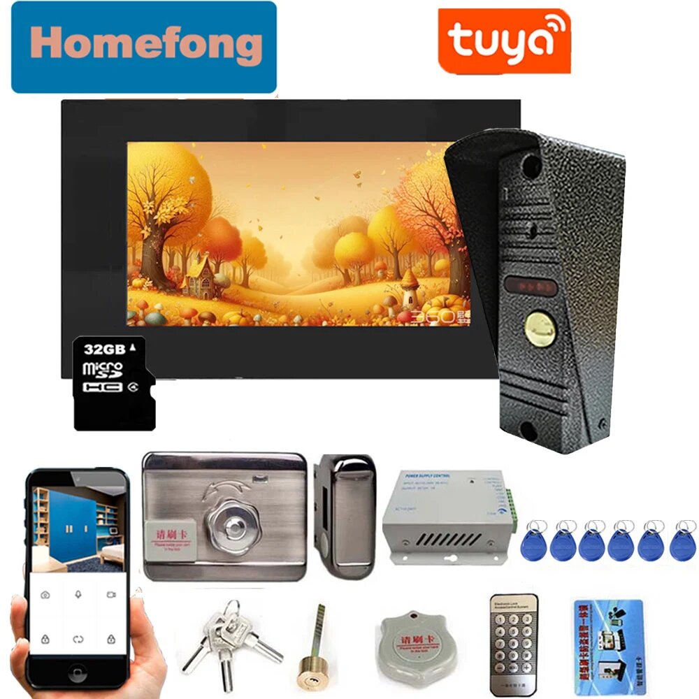 Homefong 7-дюймовый Wi-Fi видеодомофон с замком Set 2-with lock