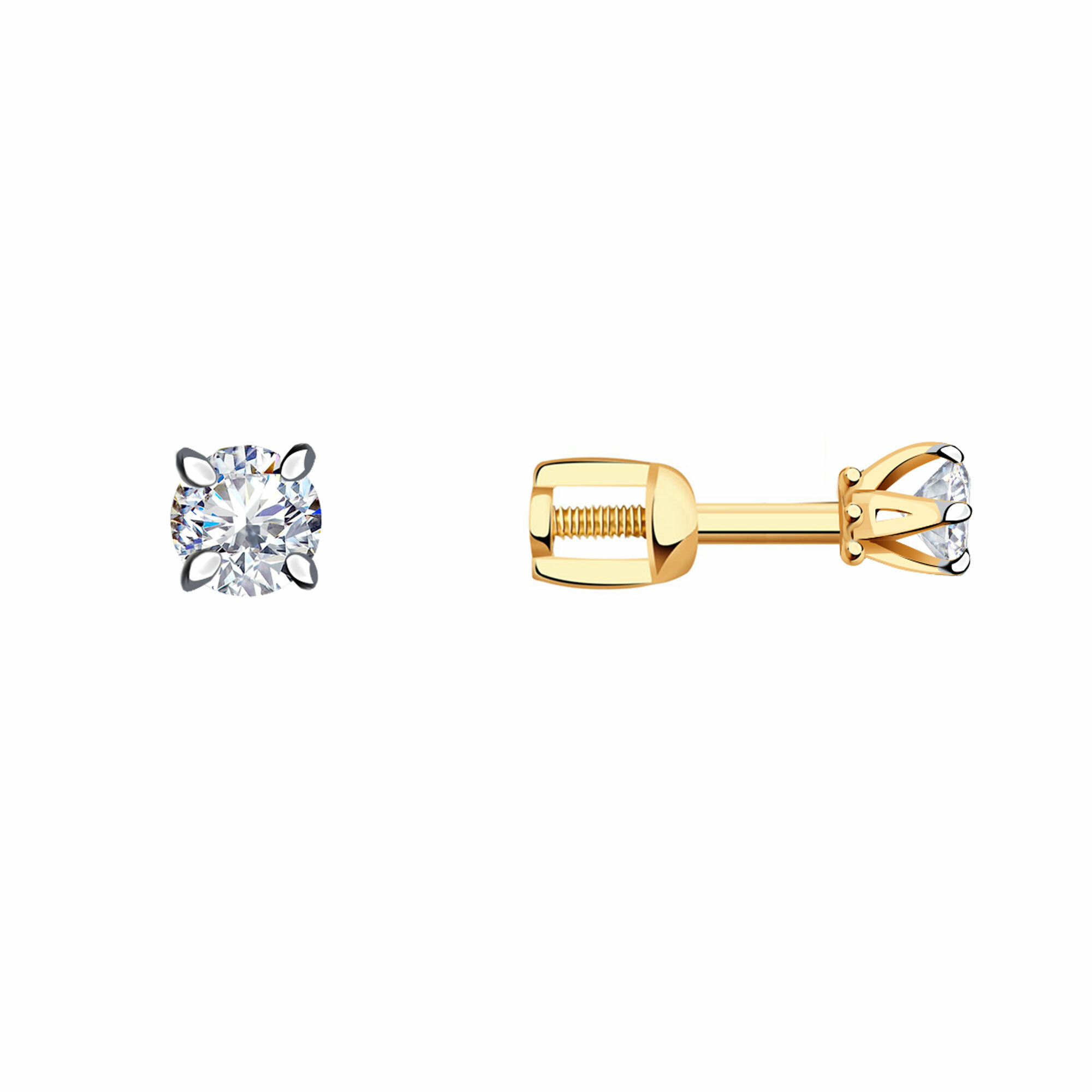 Серьги пусеты, красное золото, 585 проба, фианит