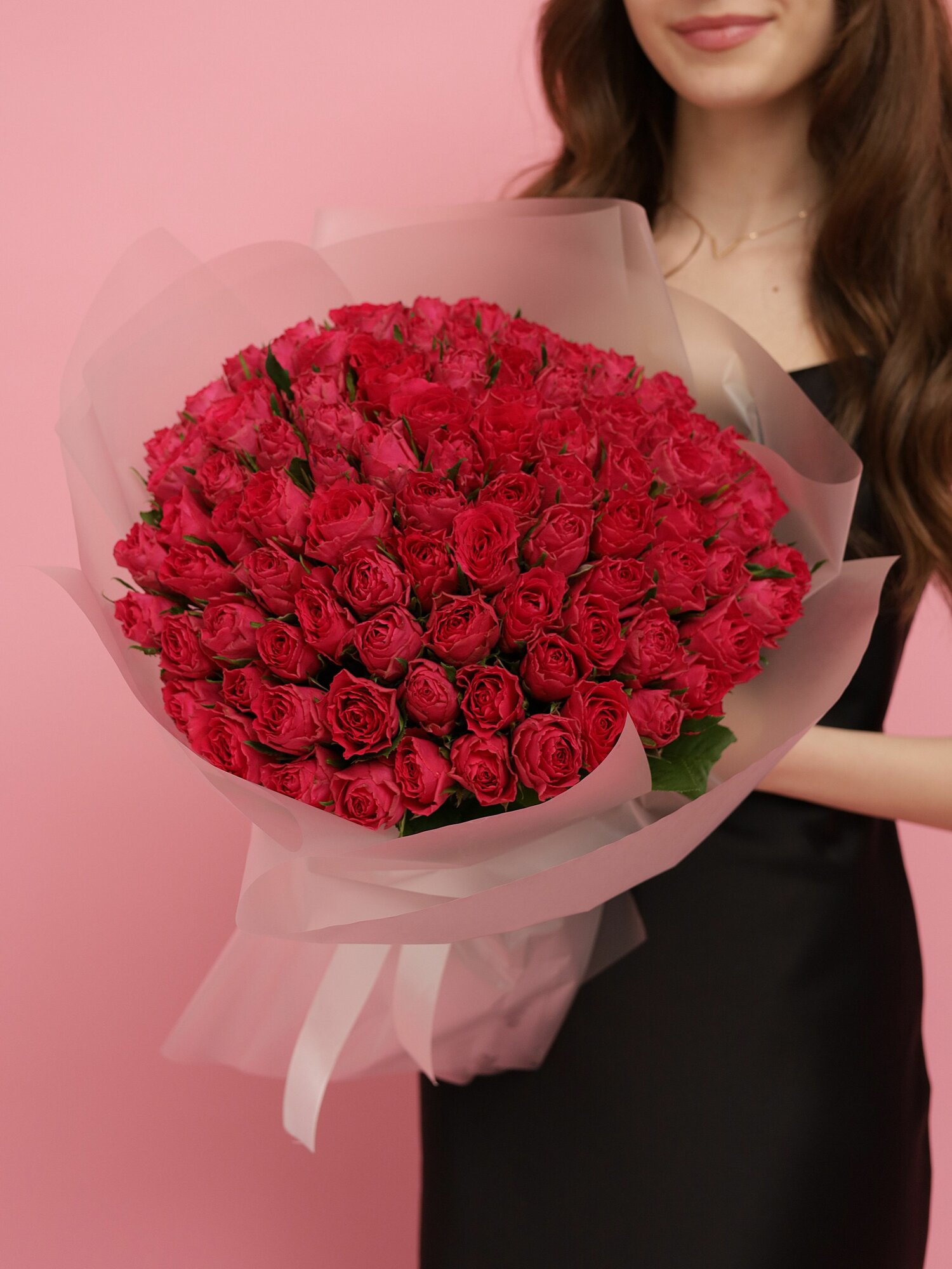 Букет из 101 розы, Цвет Малиновая, 40 см