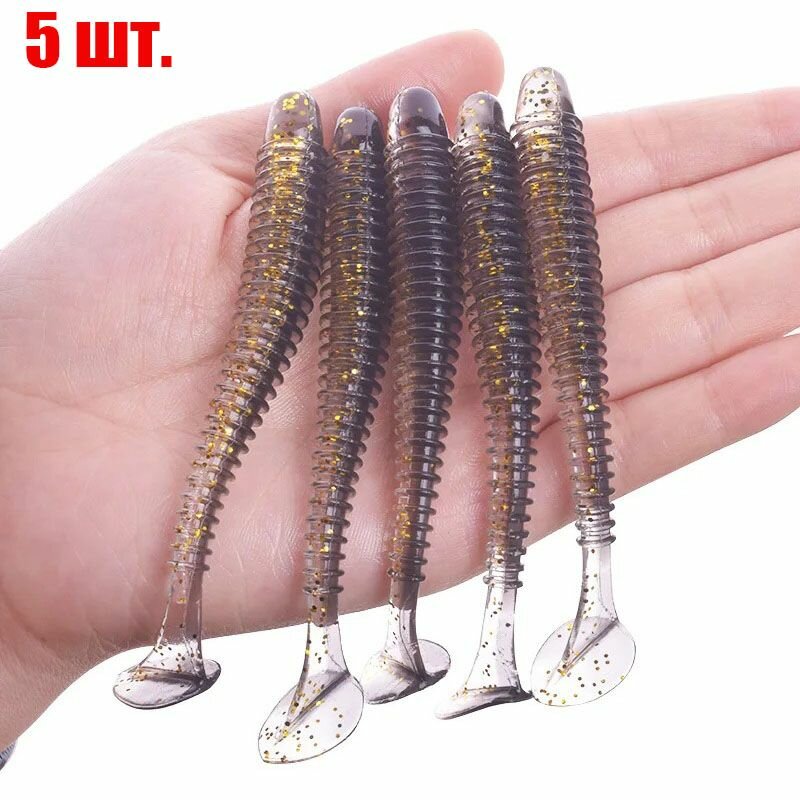 5шт 95mm Рыболовный червь мягкая приманка простой флешер