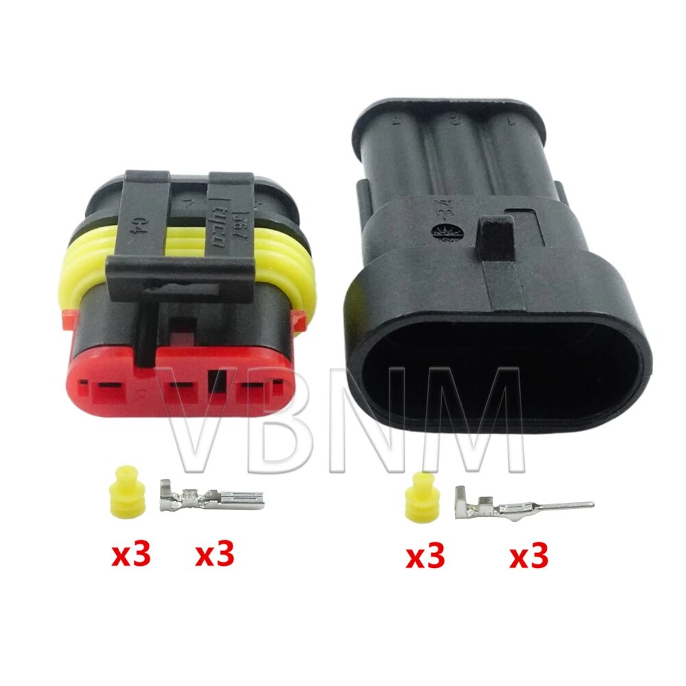3-контактный 282087 -1 282105 -1 Tyco Amp Автоматический водонепроницаемый жгут проводов Гнездовой разъем электрического кабеля Female Male