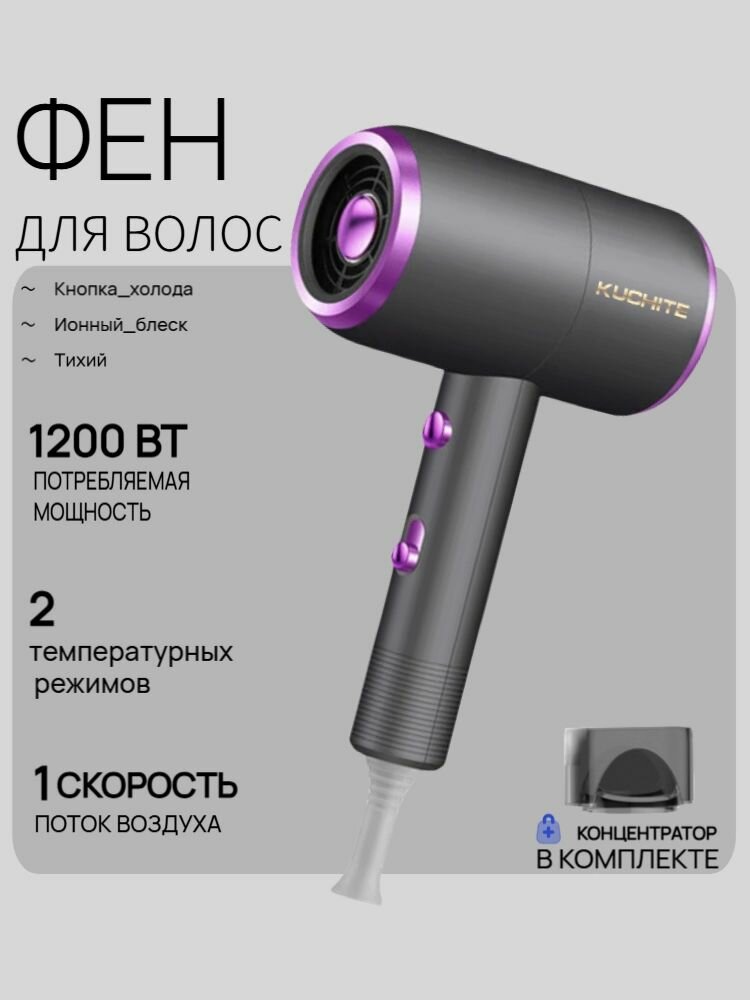 Фен мощный с ароматерапией, 3 температуры, ионный уход, синий свет, умный термоконтроль для дома