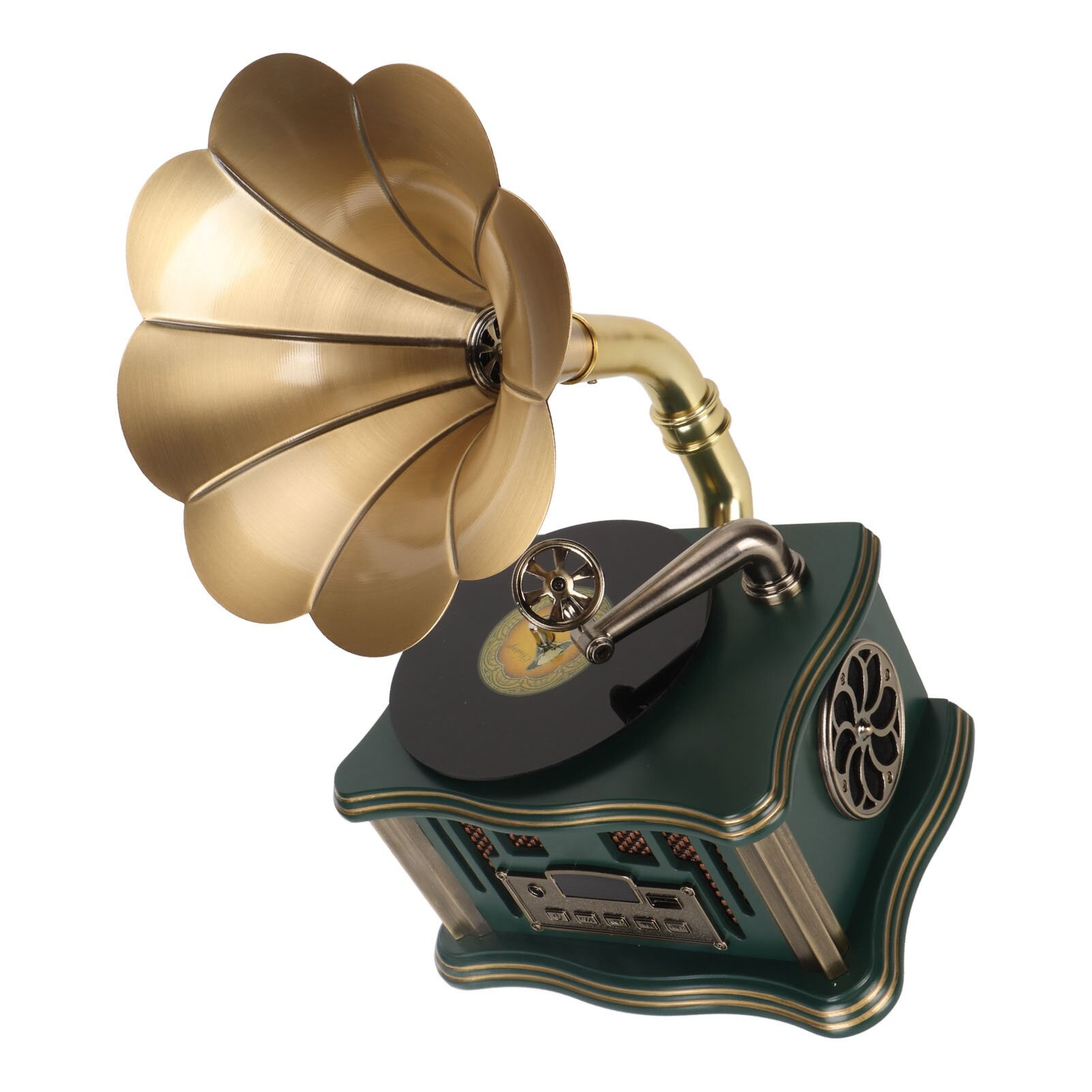 Винтажный граммофон, Bluetooth-динамик, тип C, перезаряжаемый BT5.0, мини-ретро-фонограф, беспроводной динамик с функцией FM, зеленый
