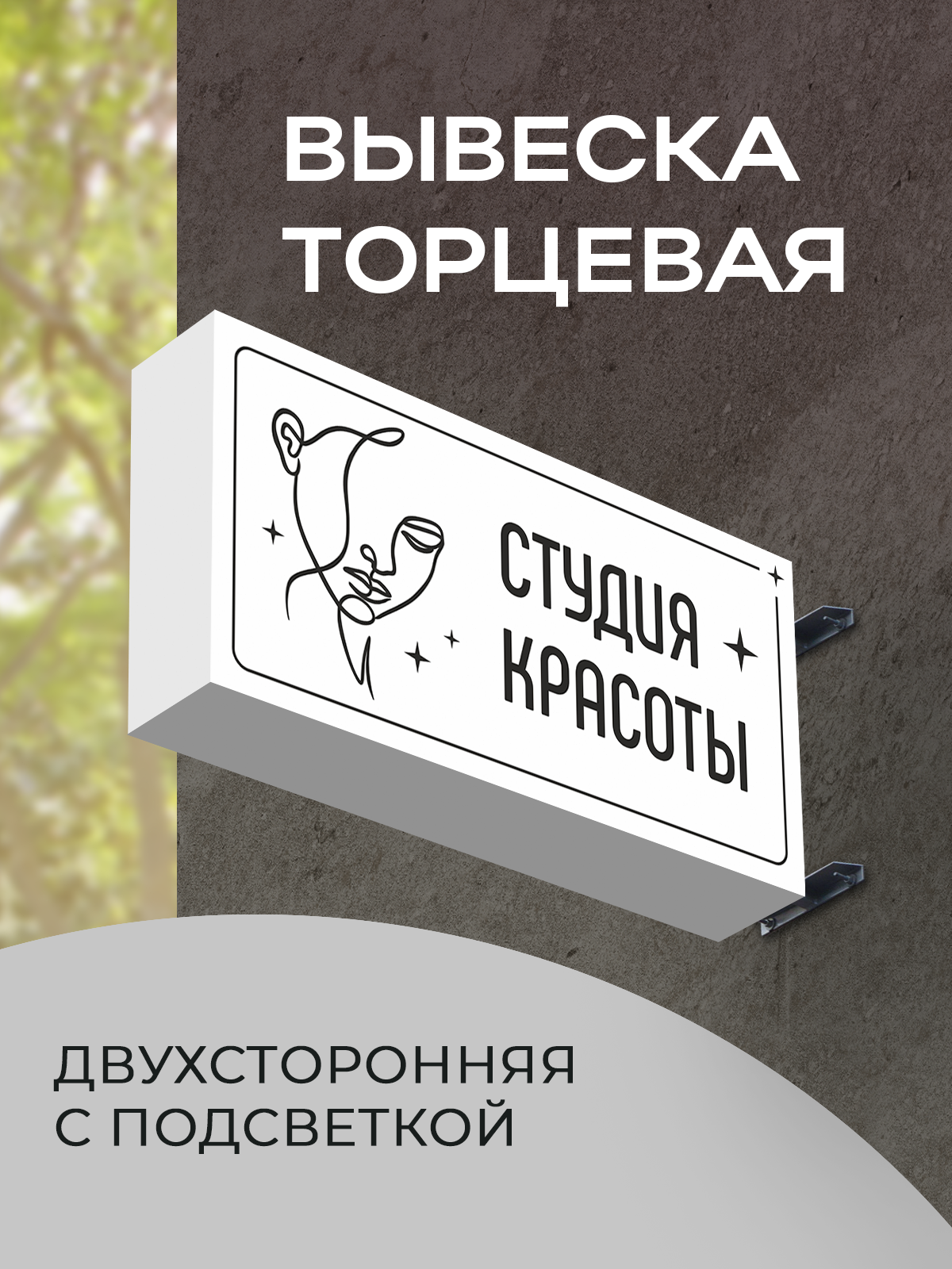 Вывеска торцевая двухсторонняя с подсветкой 30х60 см Студия красоты 6