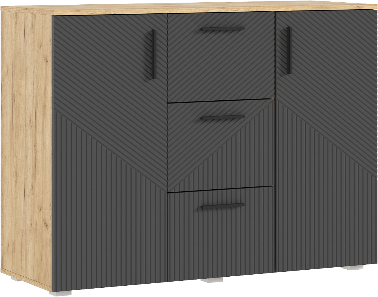 Комод 3 ящика 2 двери Миф Сильвия (1200) МДФ Браш Графит, Дуб Крафт 1202х908х446мм