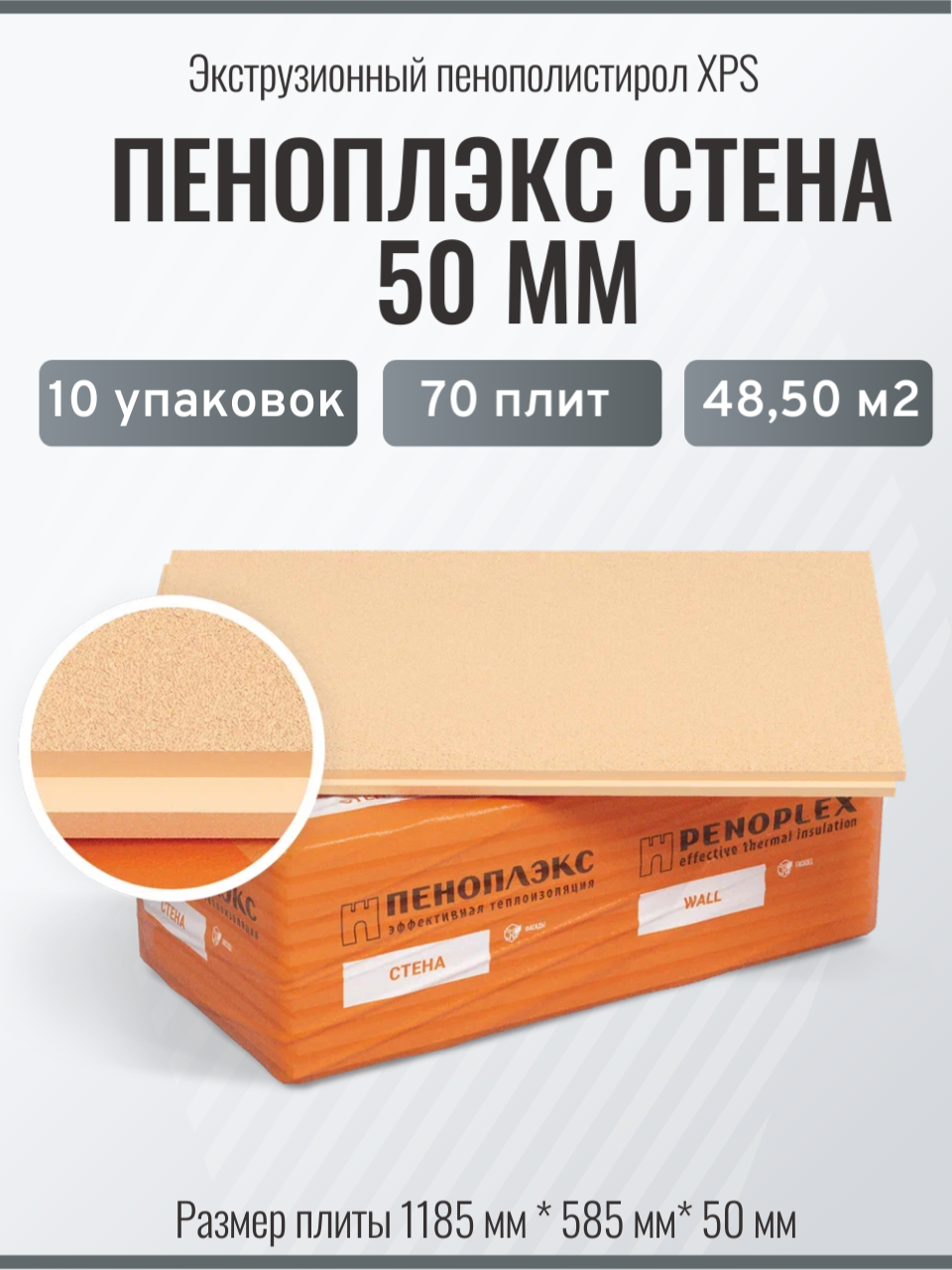 Пеноплекс Стена 50 мм (70 плит/10 упаковок/48.5 м2) утеплитель экструзионный пенополистирол