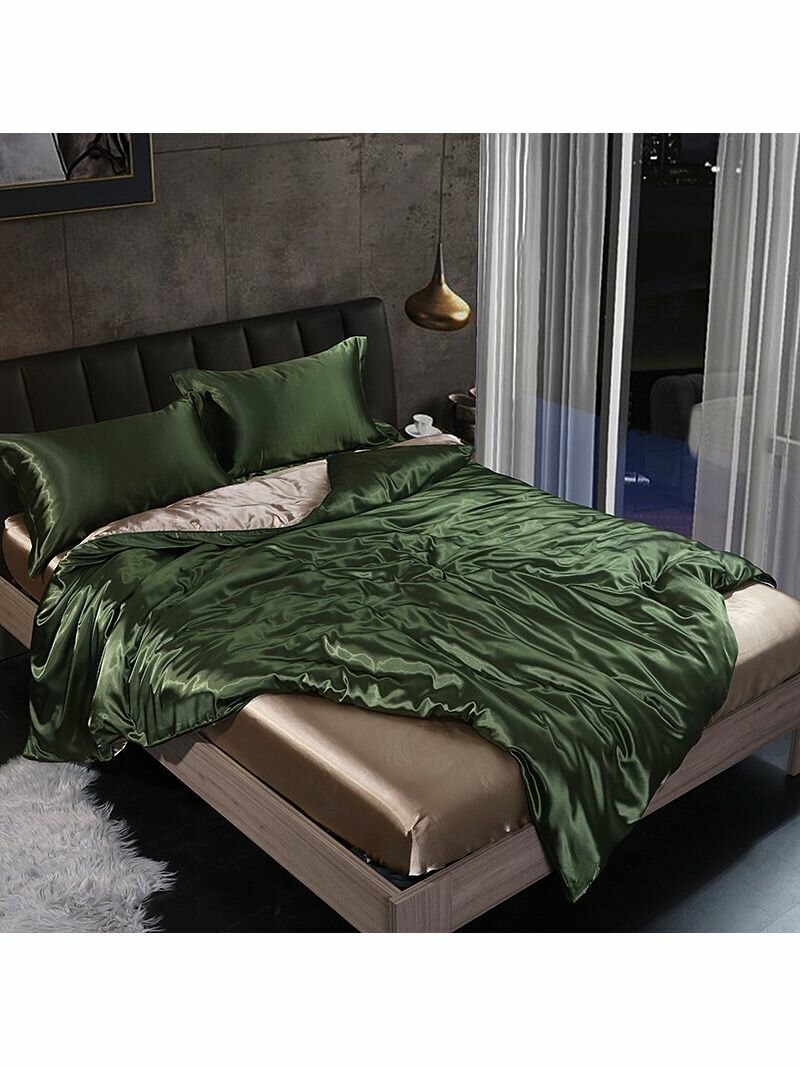 Пододеяльник "Армия Зеленое Золото", 1-спальный, застежка-молния, натуральный шелк,