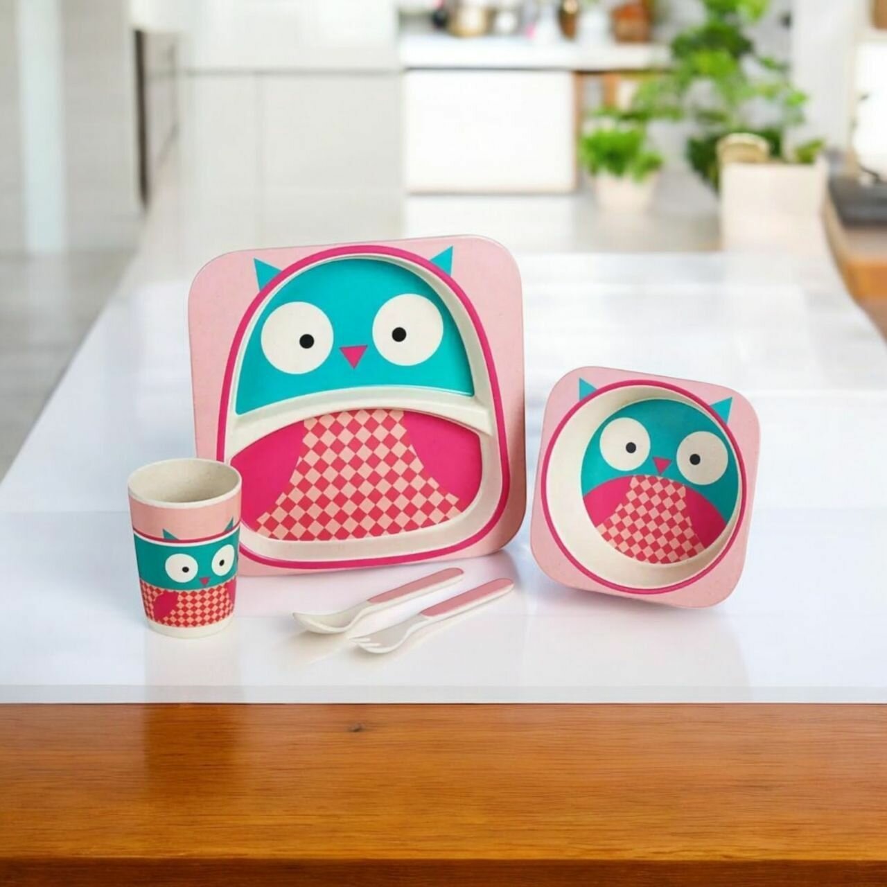 Детский набор посуды из бамбукового волокна "Сова"Детский набор посуды из бамбукового волокна "Сова"