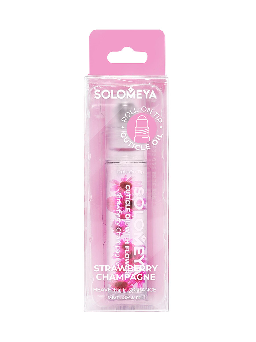Solomeya Масло для кутикулы с роликовым аппликатором и цветами Клубничное Шампанское / Roll-On Cuticle Oil Strawberry Champagne , 4,8 мл