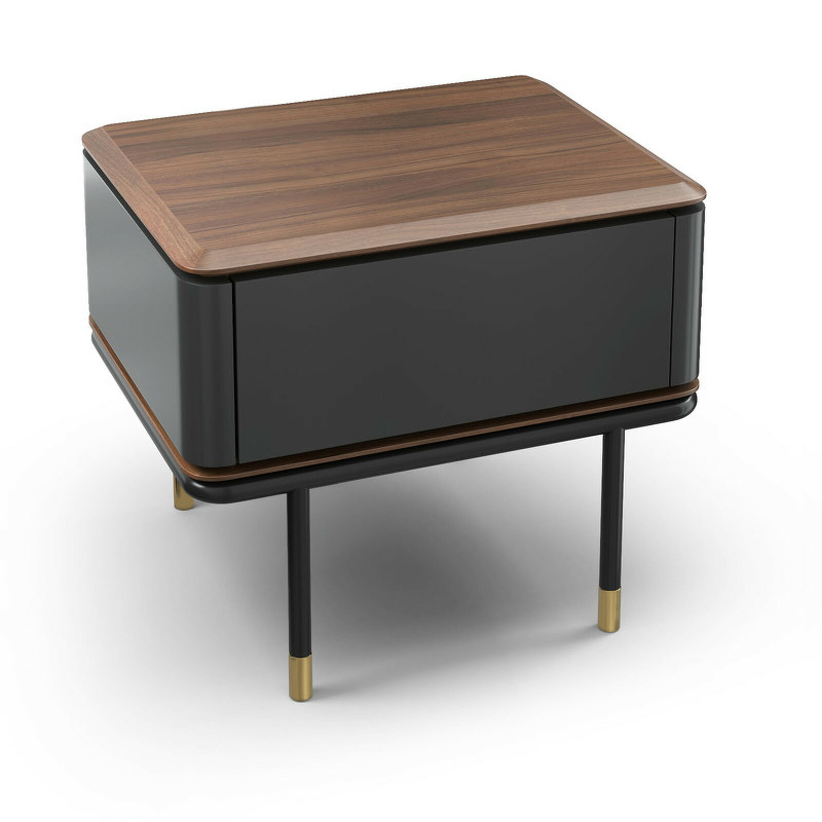 Прикроватная тумбочка MOD INTERIORS коллекция ALTEA отделка шпон ореха F , темно-серый матовый лак , черный матовый лак , латунь