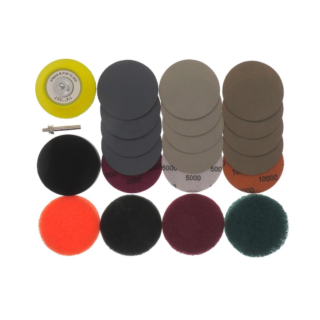 Набор из 21 шлифовальных дисков с различной зернистостью для ремонта фар и полировки поверхностей