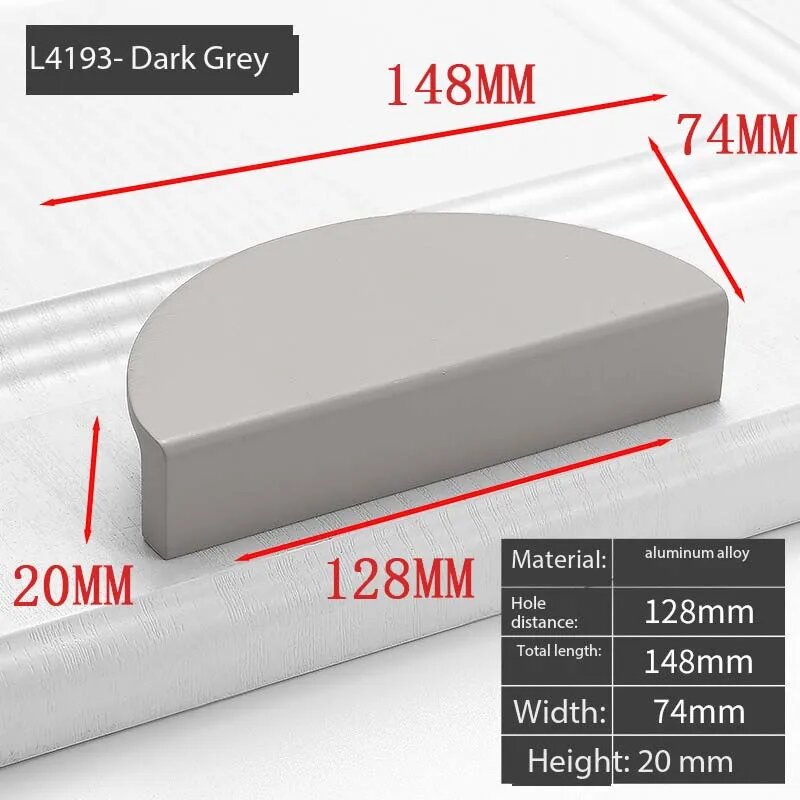 Полукруглая ручка для шкафа, алюминиевый сплав, 148x74x20 мм, Dark Grey, L4193-E-1