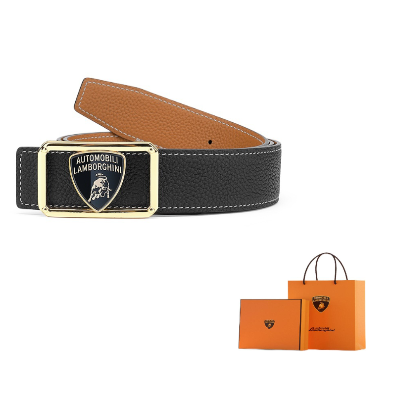 Automobili Lamborghini Cow Leather Belts Men's 3.6cm 115cm