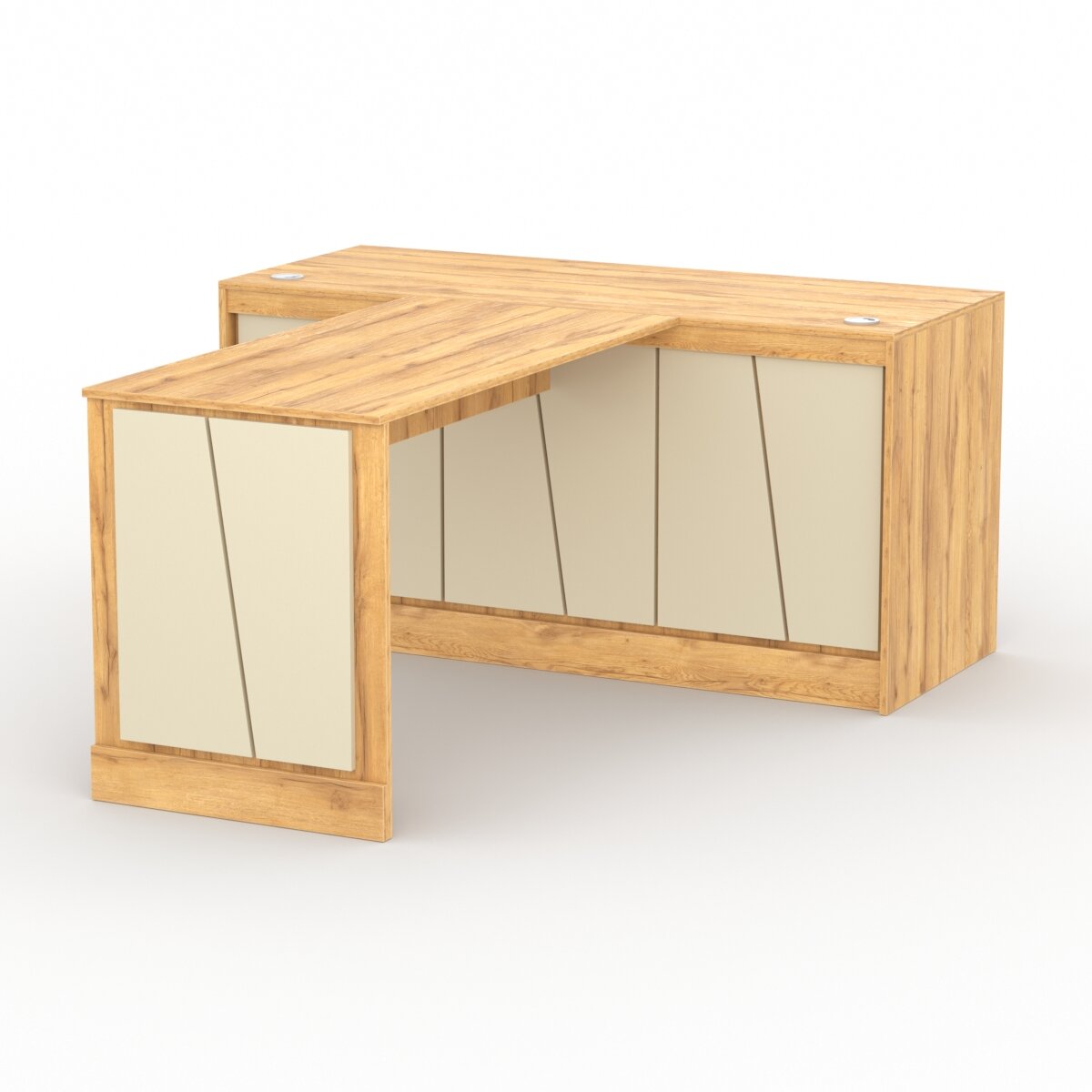 Стол руководителя №4 с приставкой брифингом, Дуб Золотистый и Крем Вайс