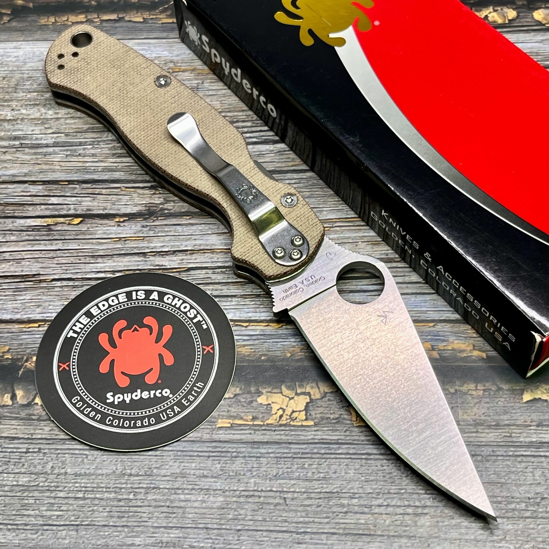 Нож складной Spyderco C81MPCW2 Para-Military 2, Cru-Wear Blade, Brown Canvas Handle