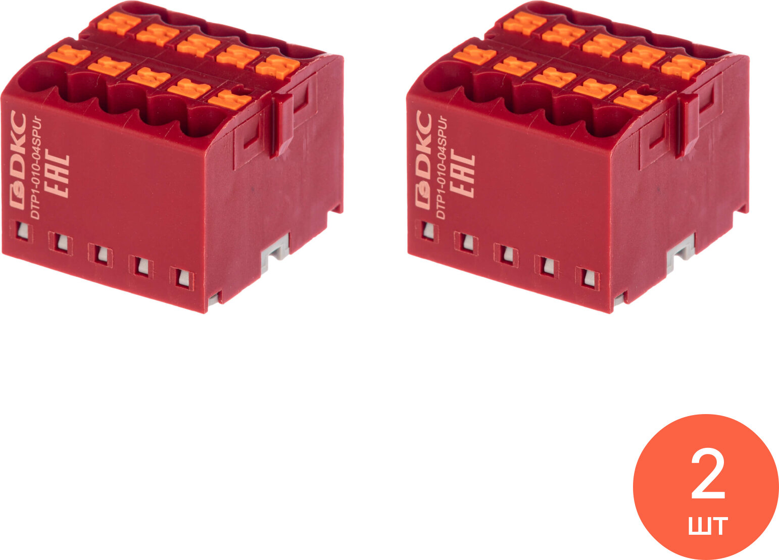 Распределительный блок DKC / ДКС крепеж на DIN-рейку, пластик красный, 28.8х26.4х21.7мм, сечение 0.2-4мм2, 10 контактов, 24А / кросс модуль (комплект из 2 шт)