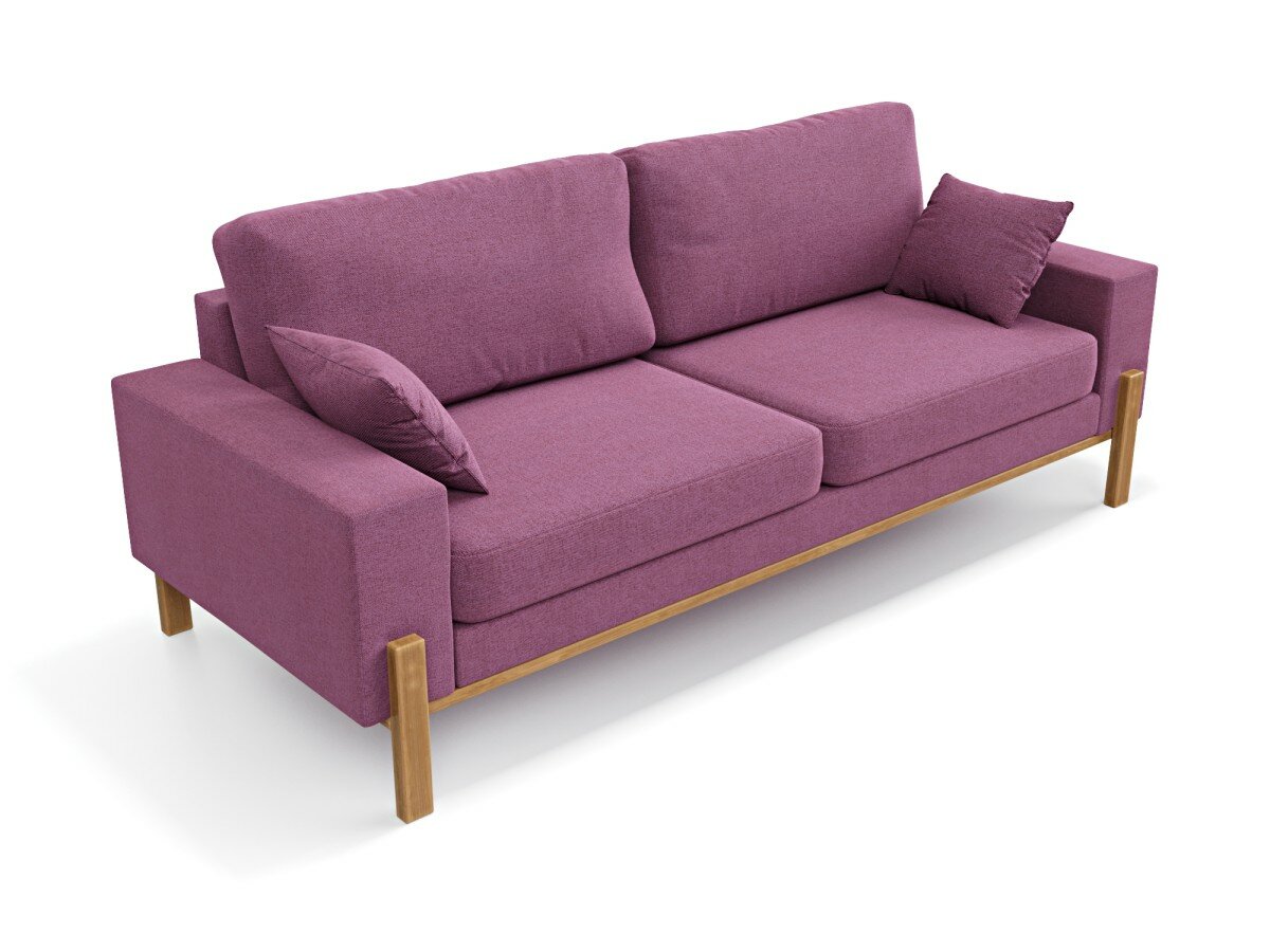 Диван Soft Element Хангель, трехместный, массив дерева, рогожка, розовый, стиль скандинавский лофт, в гостиную