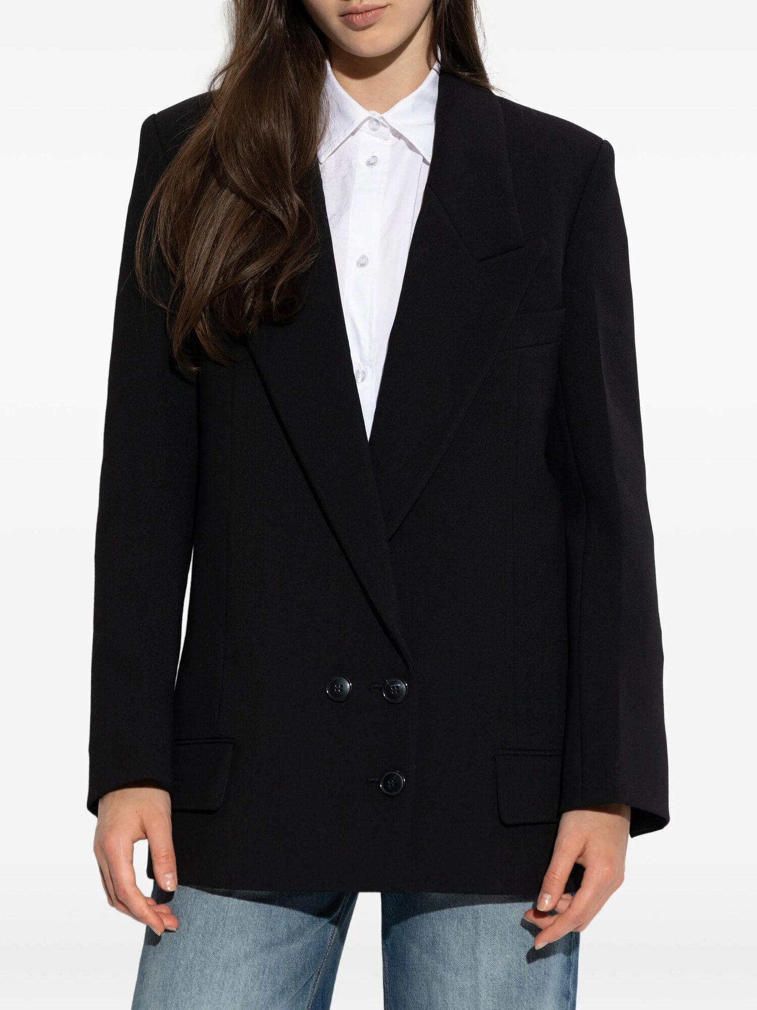 Куртка Victoria Beckham Double-breasted peak-lapel blazer, размер 4, черный — фото 1