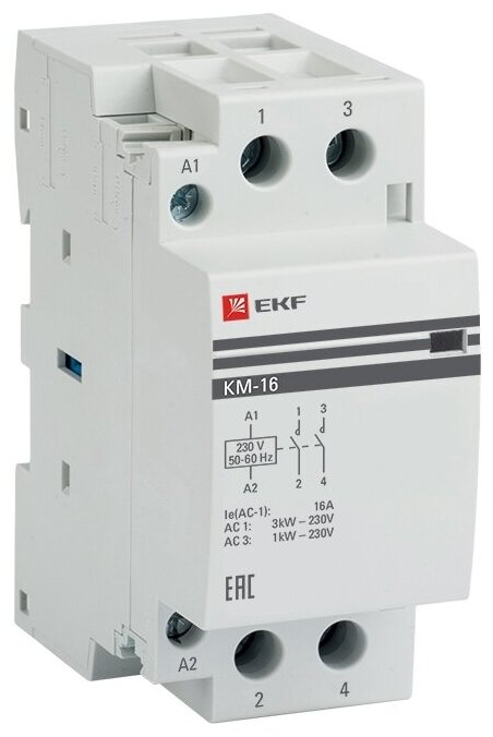 Контактор модульный EKF PROxima КМ (km-2-16-20) 230-240 В 16 А тип AC 2НО