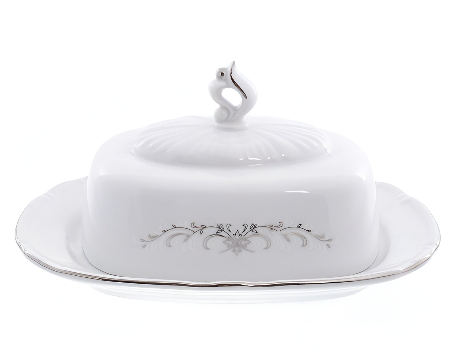 Масленка Thun "Констанция", с крышкой, фарфор, белый, серый орнамент