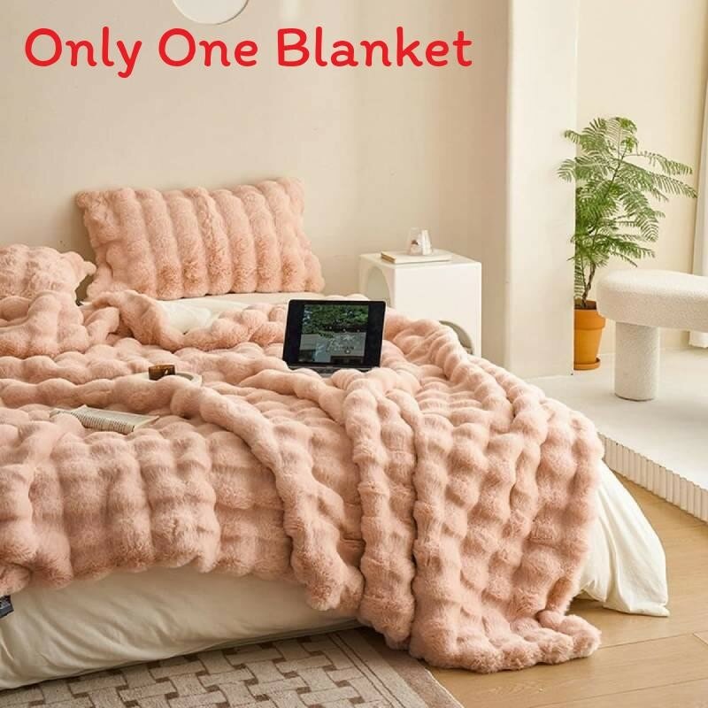 Plush faux fur blanket with doublesided thick material for home and office
